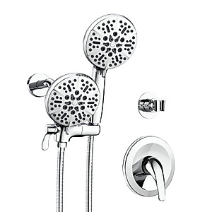 Astomi 63-Setting Dual Shower Head Faucet Set, 2 in 1 High Pressure Rain Shower Head with 7 Functions Handheld Spray, Chrome 3-Way Diverter Shower System Include Brass Valve and Trim Kit