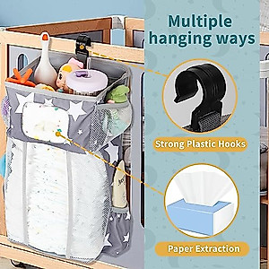 GARRAM Hanging Diaper Caddy for Changing Table, Portable Baby Diaper Organizer with 4-Multi-Use Pockets, Nursery Storage Stacker for Cribs Essentials