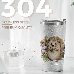 Onebttl Hedgehog Gifts for Women/Men, Unique 20oz Hedgehog Glitter Tumbler with Lid and Straw, Hedgehog Lover Gifts for Birthday, Christmas