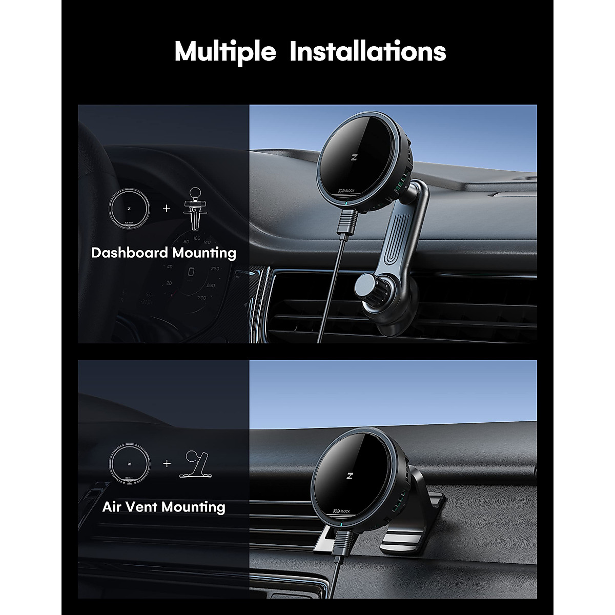 [Ice Cooling Charging] Compatible for Mag-Safe Car Charger,15W ICEBLOCK Magnetic Wireless Car Charger Mount, Hands Free Car Mount for iPhone 15 14 13 12 Pro Max Plus Mini Mag-Safe Case