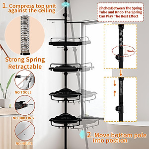 WSBArt Corner Shower Caddy Tension Pole Quick Installation Shower Caddy 18/8 Stainless Steel Rustproof Shower Organizer 4 Tier Adjustable Shower Shelves for Bathtub Shower Rack 32-122inch