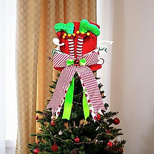 1 PCS Christmas Tree Topper Hat with Buffalo Plaid Bow Ribbon Christmas Tree Topper Christmas Decorations Christmas Tree Ornaments for Xmas Tree Home Desktop Holiday Decorations G