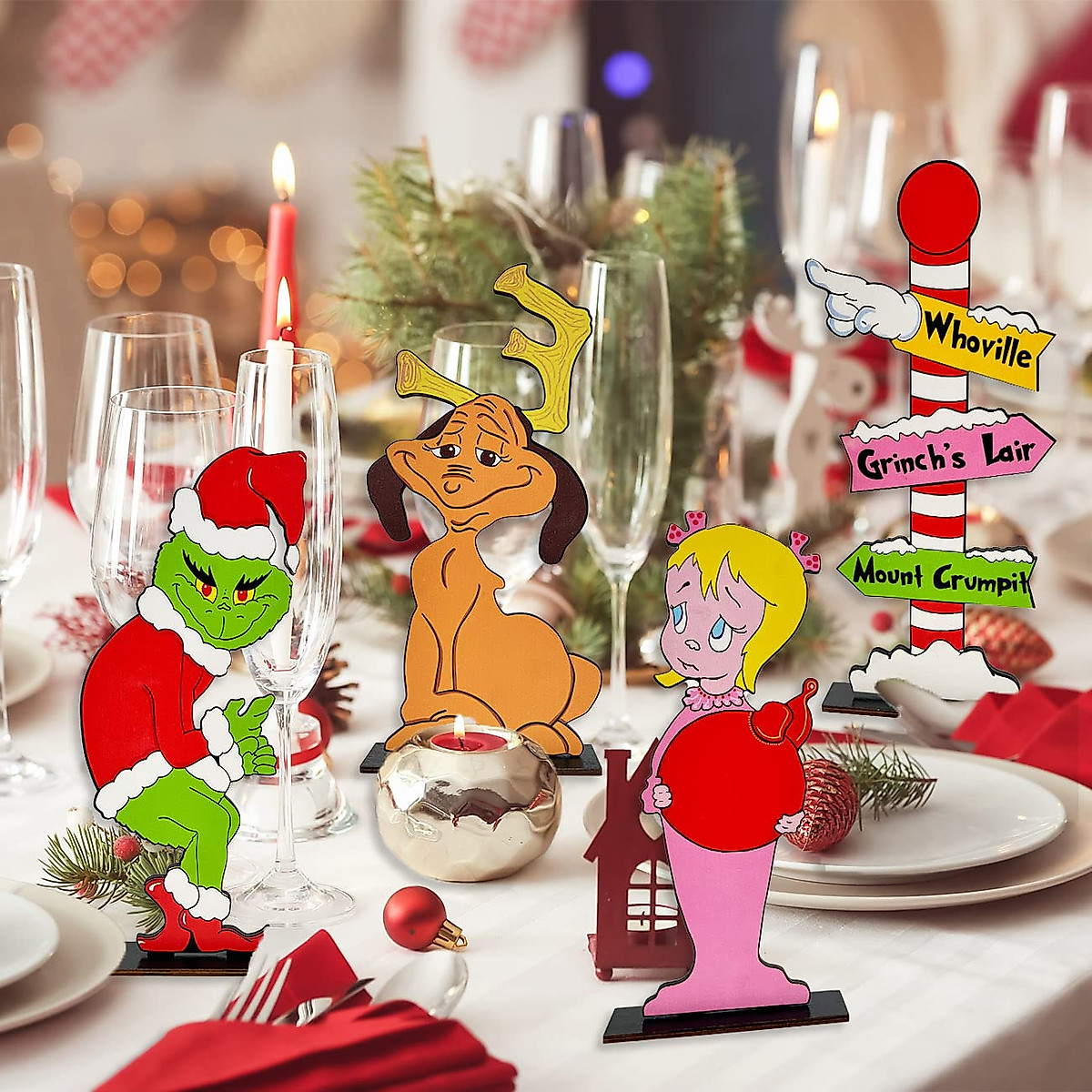 Christmas Table Decorations Signs Christmas Wooden Centerpiece Signs Xmas Theme Wooden Table Toppers for Christmas Holidays Party Supplies 4 Pack