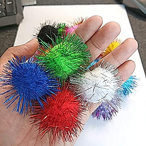 CRMADA Cat Toys Balls Sparkle Pom Pom Fuzzy Balls for Cats 20 Pack