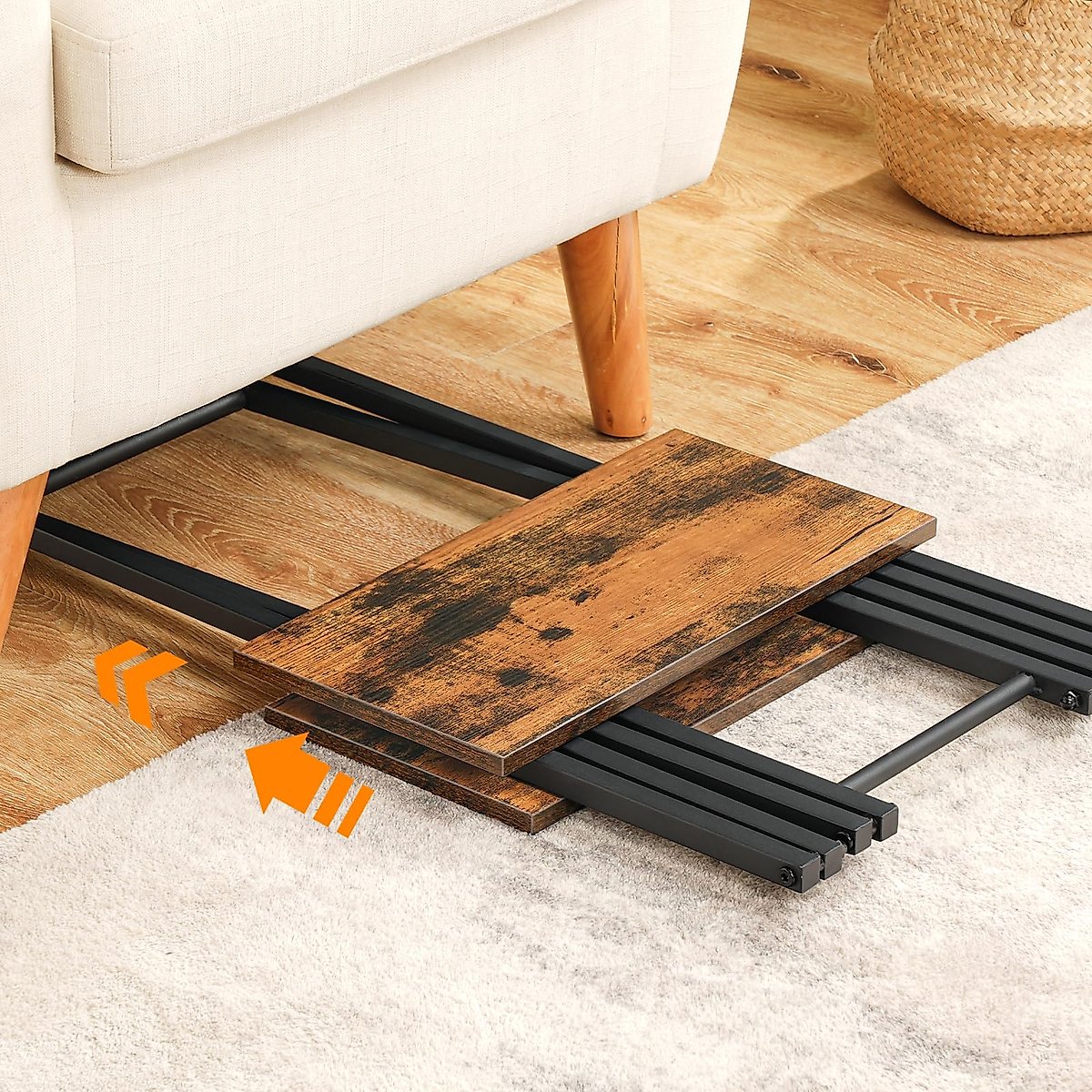 HOOBRO Folding TV Tray Tables, Set of 2 Wooden TV Trays Side Tables, Portable Sofa Snack Table, Industrial End Table for Small Spaces, Easy to Install and Fold, Rustic Brown and Black BF27BZP201