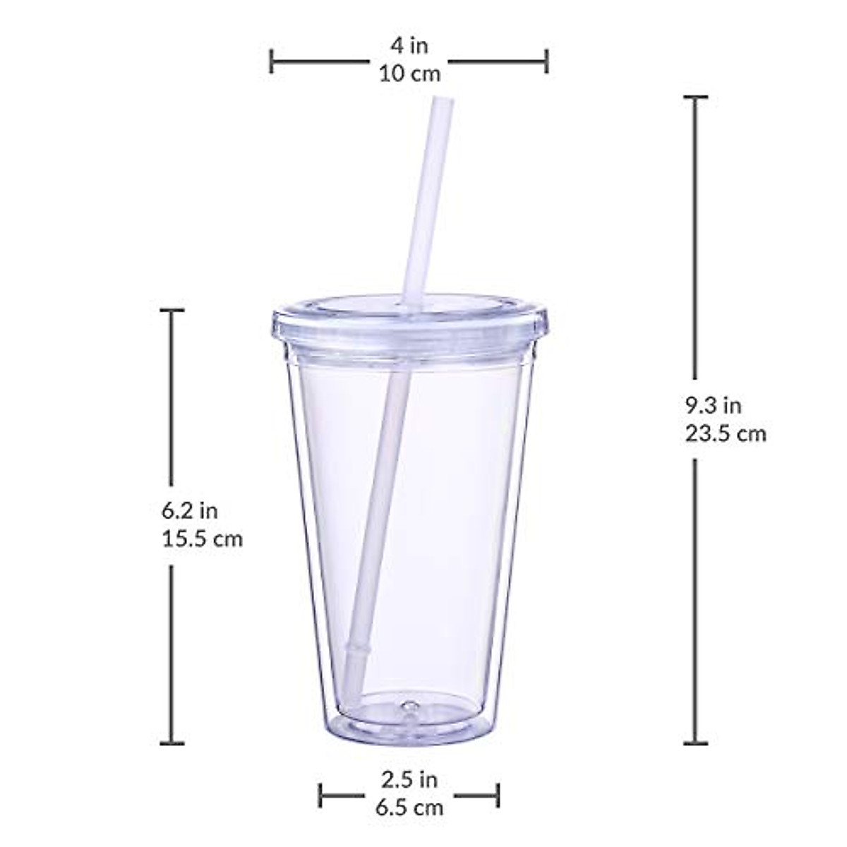Cupture Classic 12 Insulated Double Wall Tumbler Cup with Lid, Reusable Straw & Hello Name Tags - 16 oz, Bulk Pack (Clear)