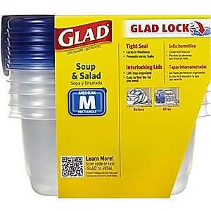 Glad Soup & Salad Food Storage Containers, Medium Rectangle (24 Oz) - (Pack of 6, 30 Count) | Strong and Durable Food Containers from Glad for Everyday Use | 24 Oz Food Storage Containers