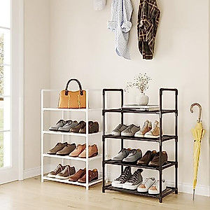 COAPUKT 4-Tier Small Shoe Rack, Narrow Kids Shoe Rack Stackable Organizer Storage,Sturdy Shoe Stand for Closet Entryway Hallway(4 Tiers-White)