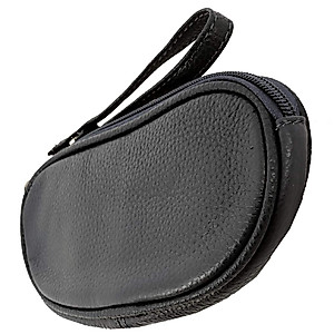 SILVERFEVER Leather Eyeglass Glasses Case with Wristlet Handle, Padded (Navy)