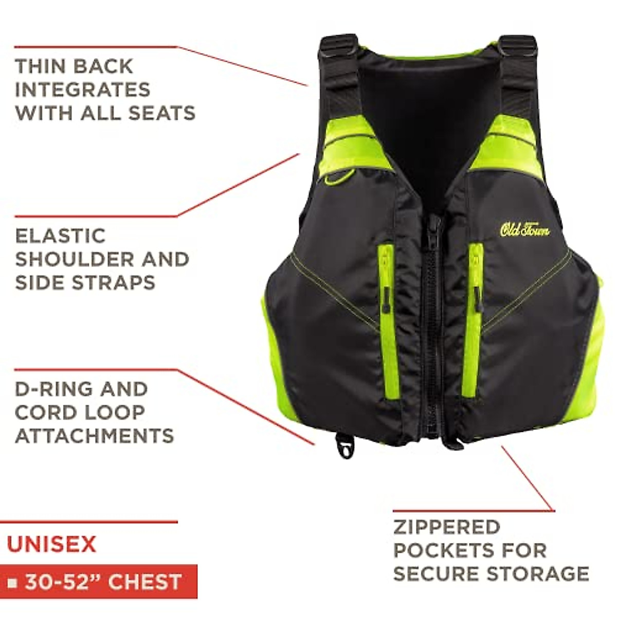 Old Town Canoes & Kayaks Riverstream Unisex Life Jacket (Black Hivis), Universal