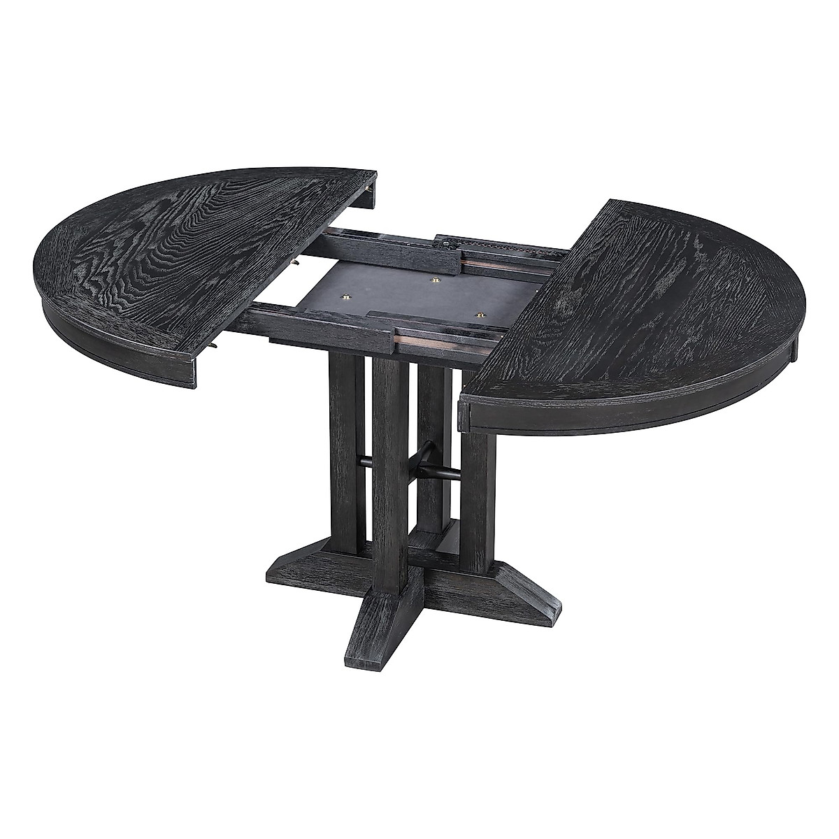 Dinehome 5-Piece Farmhouse Wood Round Extendable Dining Table Set with 4 Upholstered Chairs for Home Kitchen, Black