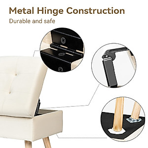 Nalupatio Storage Ottoman, Upholstered Fabric Ottoman with Safety Hinge, Padded Rectangular Footstool, Bench for Living Room & Bedroom (White)