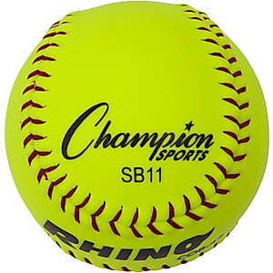 Champion Sports 11" Syntex Leather Cover Softballs - Cork Core - Medium Compression - NFHS Approved - Raised Seams - Optic Yellow - Pack of 12