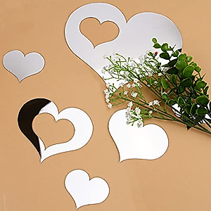 KIMOBER 13PCS Heart Shape Mirror Wall Stickers, Valentine's Day Silver Acrylic Removable Self-Adhesive Mirror Decals for Home Decorations