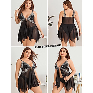 Avidlove Women Lingerie Set Lace Babydoll V Neck Nightwear Strap Chemise Full Slip Nightgown A Black
