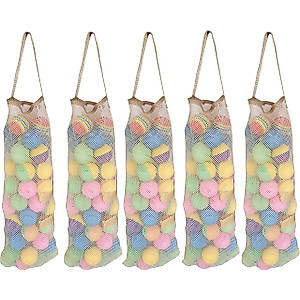 Hanging Mesh Storage Bags 5Pack Potatoes Bags Onion Bags Mesh Garlic Net Bags Long and Large Reusable Net Storage Produce Bags (Beige)