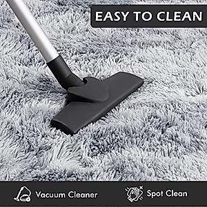 Softlife Fluffy Rug for Living Room, 5x8 Feet Plush Area Rug for Bedroom, Tie-Dyed Grey Furry Shag Rug for Aesthetic Christmas Room Decor, Soft Modern Fuzzy Faux Fur Carpet for Kids Nursery Room Dorm