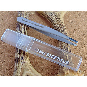 Tweezers For Eyebrow - STALEKS PRO - type 4 - Surgical Stainless Steel - Slant Tip Tweezer - Durability - Precision - Handmade - For Experts - And Professionals.
