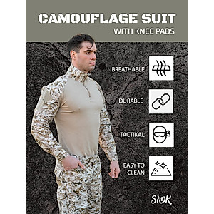 Military Uniform for Men - Camo Long Sleeve Shirt Men & G3 Combat Pants with Knee Pads - Combat Camouflage Tactical Suit - Fishing, Hunting, Shooting, Paintball, Airsoft Clothes 1/4 Zip (X-Large)