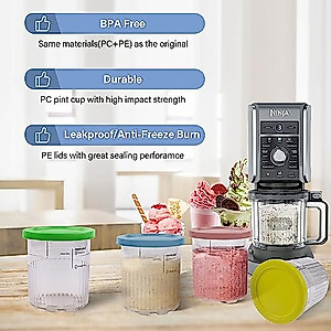 NANOBABY Pint Containers and Lids Replacement Compatible with Ninja Creami Deluxe 11-in-1 Ice Cream Makers, 24oz Pint Cups Replacement for Ninja Deluxe NC500 NC501 NC500C NC501C NC501H,4-Pack,BPA Free