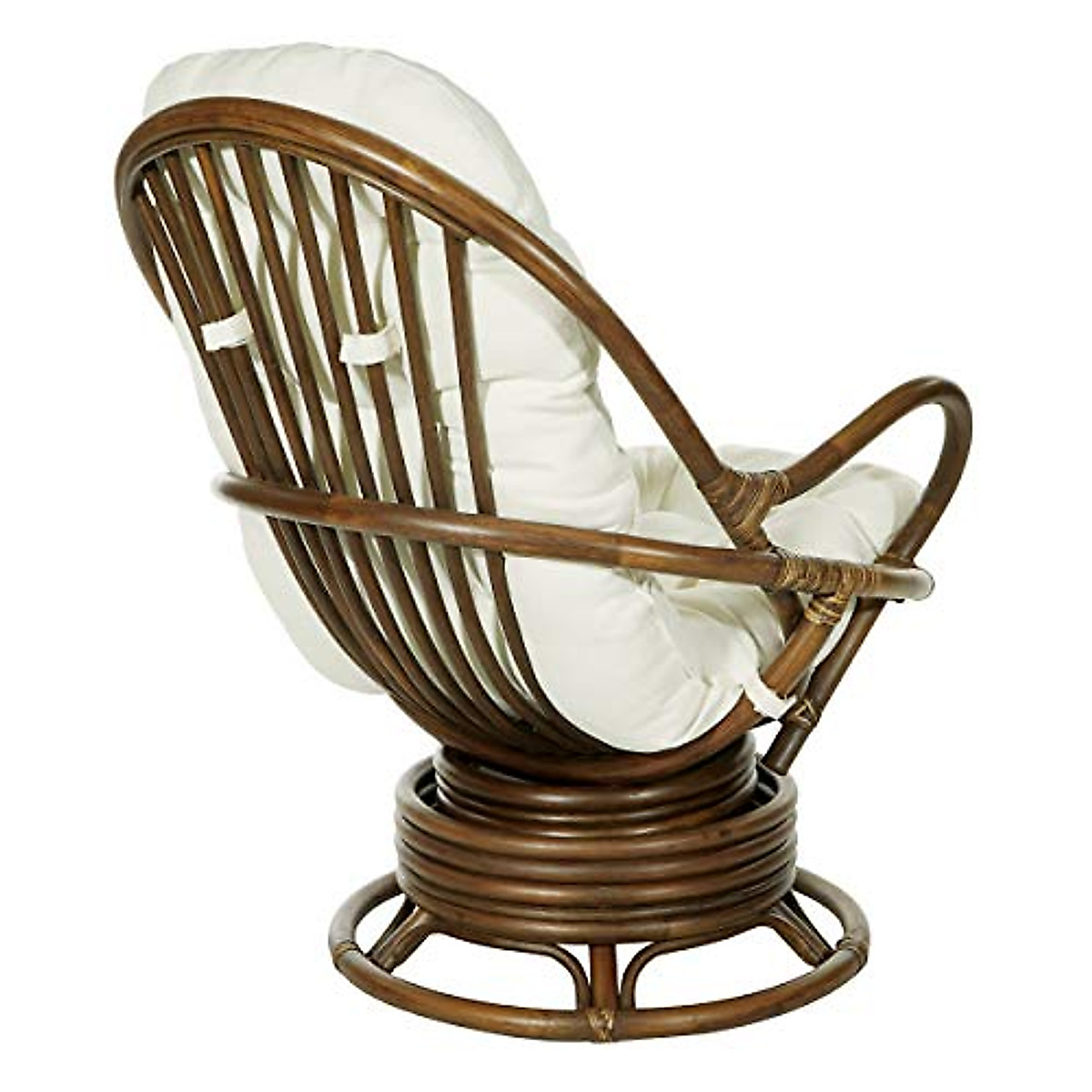 OSP Home Furnishings Kauai Swivel Rocker Chair with Brown Rattan Frame, Linen Fabric