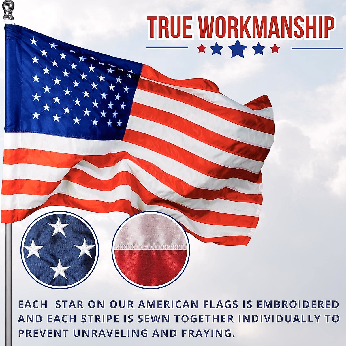 American Flag - Heavy-Duty US Flag - Embroidered Stars - Nylon USA Flag Built for Outdoors - Sewn Stripes - UV Protection - Brass Grommets (3x5 ft)