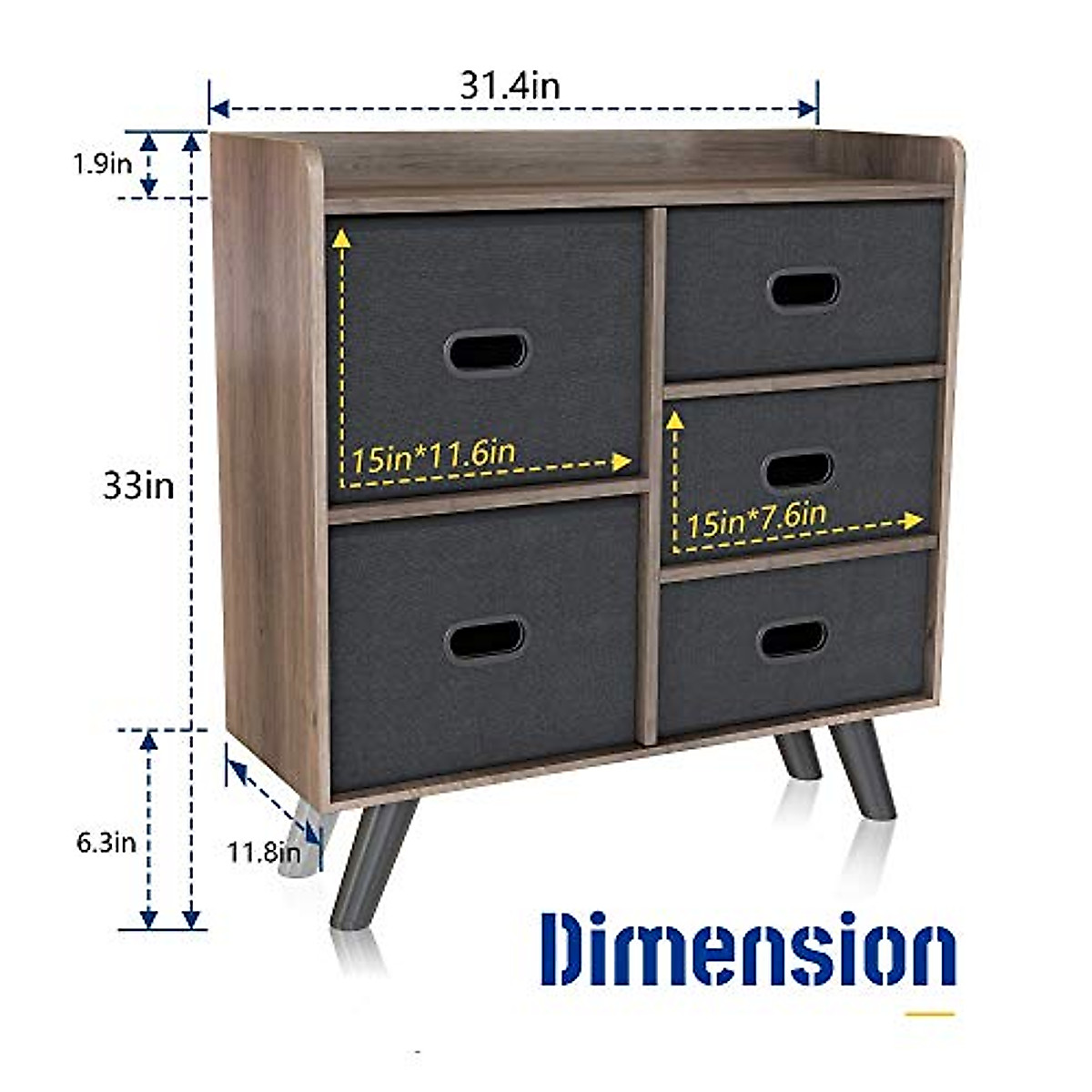 Hooseng 5 Drawer Dresser Storage, Durable Chest Wood Organizer, Waterproof Fabric Capacity Tower, Cabinet for Bedroom/Hallway/Living Room, Rustic Brown (5 Drawer)