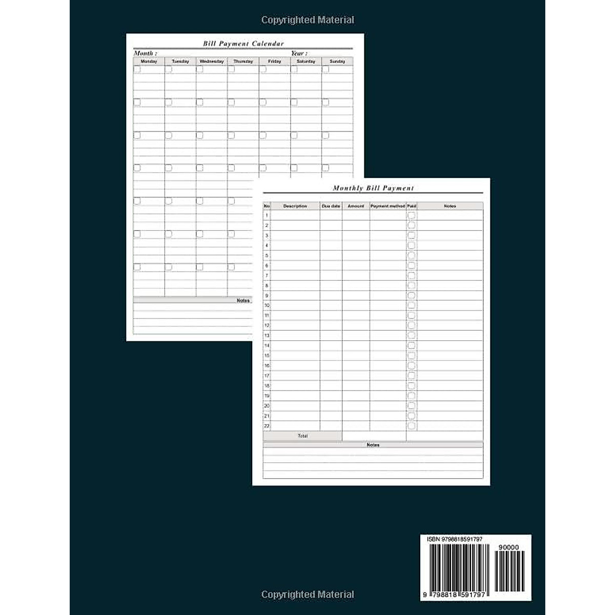 Bill Payment Tracker: 5 Year Monthly Bill Organizer With Calendar | 60 Months Bill Tracker