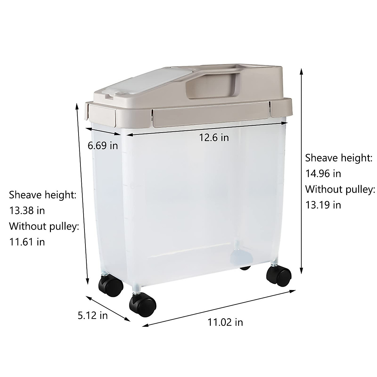 Large Capacity Food Storage Containers with 1 Measuring Cup and 4 Wheels, 20Lb Rice Container, Airtight Dry Storage Bins With Lids for Rice, Cereal, Flour, BPA Free Plastic Sealed Holder Bin Dispenser