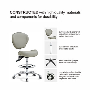 Kastele Ergonomic Home Office Desk Chair - Swivel Adjustable Comfortable Task Chair with Lumbar Support, Foot Ring and Rolling casters for managerial, Executive, Drafting,Computer, Grey