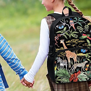 Rivatimrio 17" African Jungle Animals Backpack Teens Boys Girls Middle High Kawaii Giraffe Zebra Leopard School Bag Splashproof Lightweight Bird Monstera Leaves Bookbag