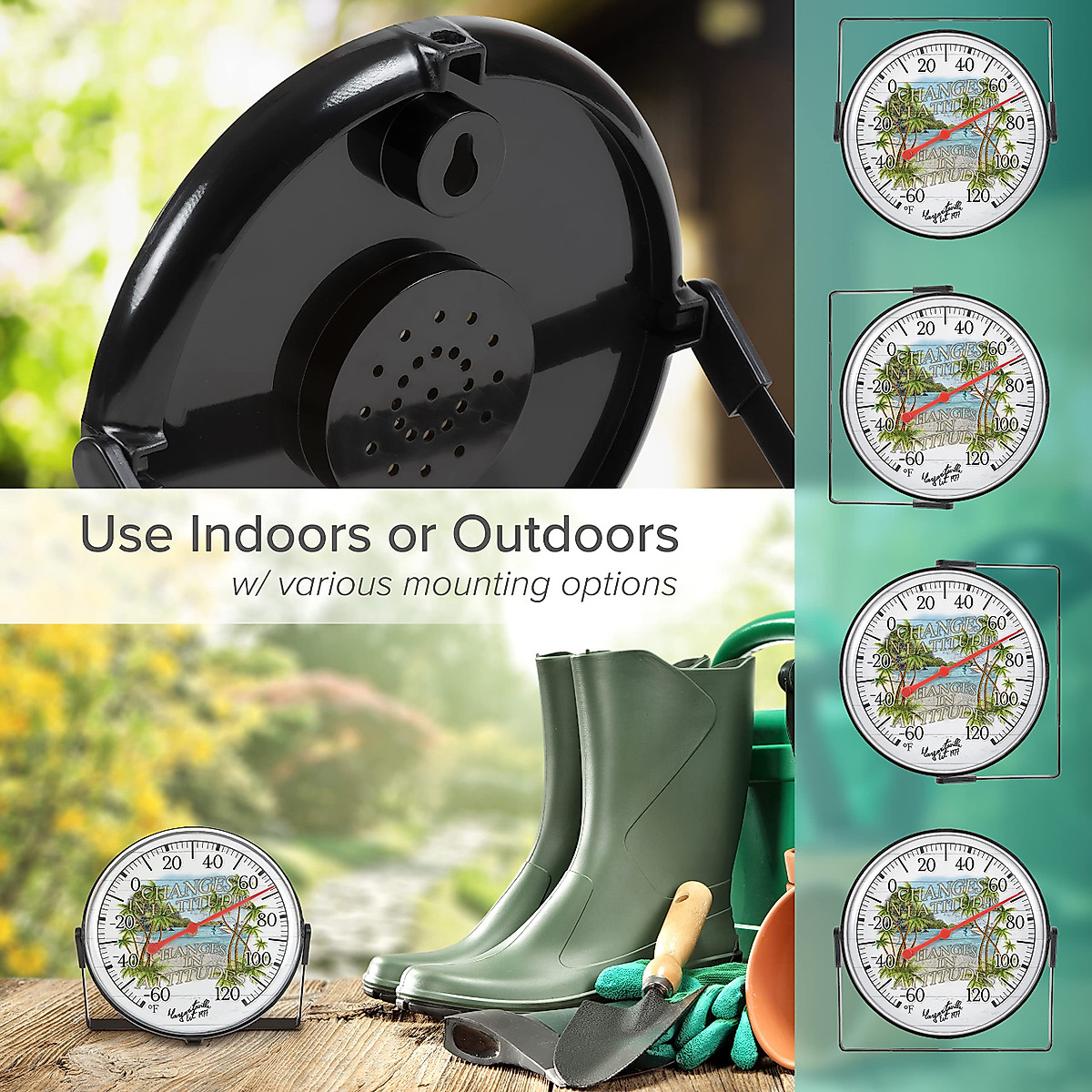 La Crosse 104-20747MV-INT Changes in Latitudes, Changes in Attitudes Margaritaville 5 Inch Bracket Dial Thermometer, White