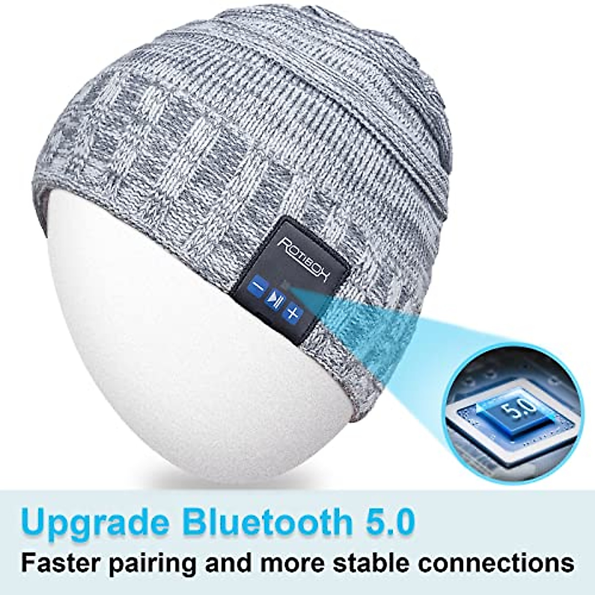 Bluetooth Wireless Beanie Hat,Mydeal Adult Unisex Trendy Soft Warm Slouchy Skully Cap with Headphone Headset Speaker Mic Hands-Free, for Winter Outdoor Sport Skiing Snowboard - Gray
