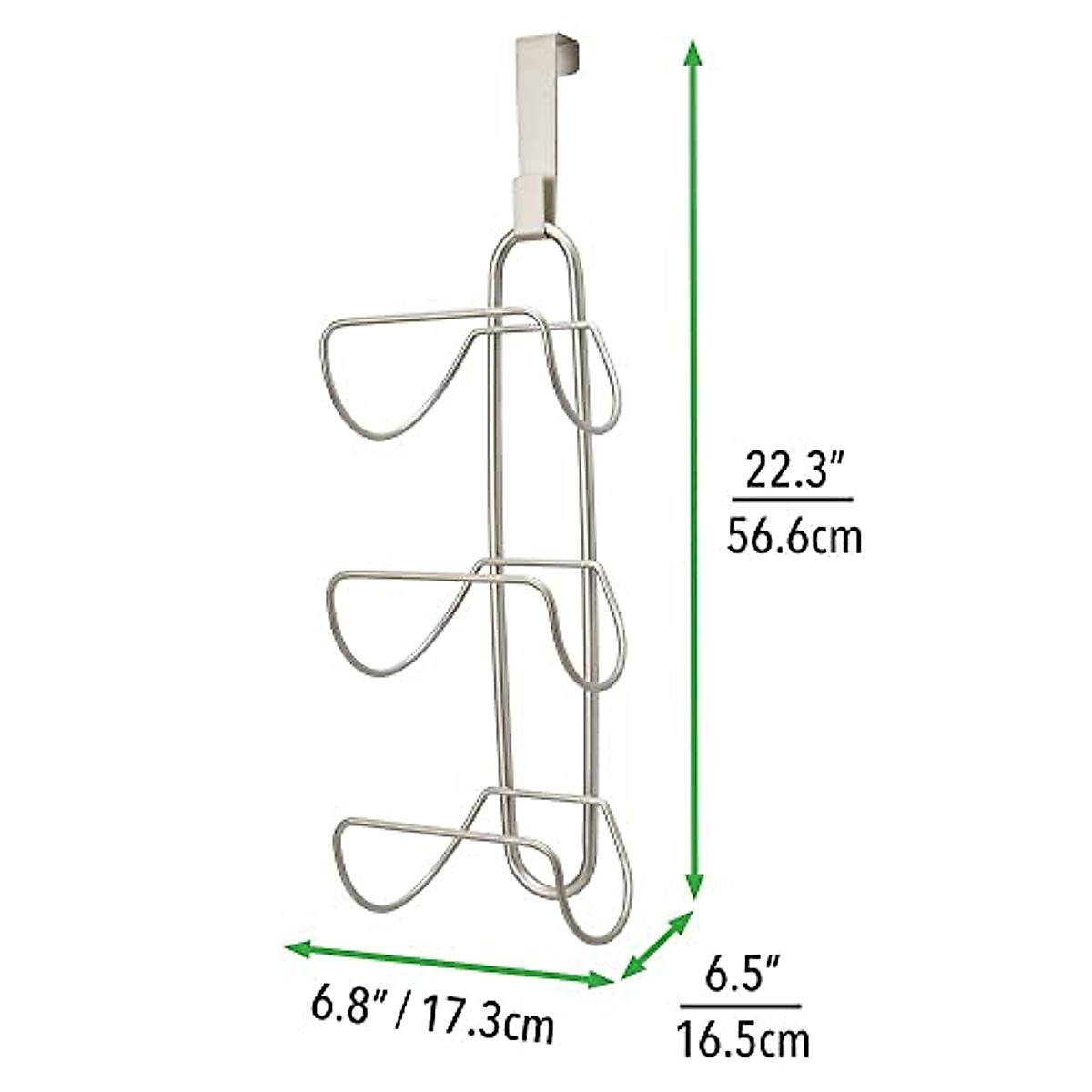 mDesign Modern Decorative Metal Wire Over Shower Door Towel Rack Holder Organizer - for Storage of Bathroom Towels, Washcloths, Hand Towels - 3 Tiers - Satin
