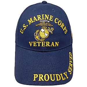 Marine Corps Veteran EGA Proudly Served USA Flag Navy Blue Cotton Adjustable Embroidered Baseball Hat Cap Officially Licensed CP00307