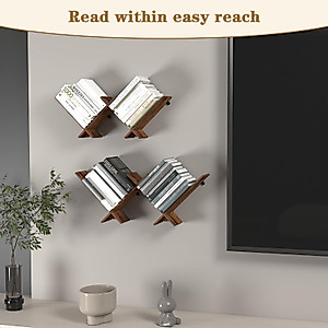 Wtrgas 4 Tier Wall Mount Tree Bookshelf, Brown Bookcase for Storaging Displaying Books, CDs, Magazines for Study, Living Room, Bedroom