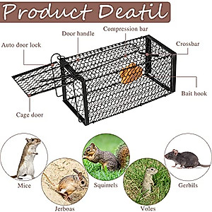 Humane Rat Trap Chipmunk Squirrel Rodent Trap Foldable Mouse Trap Small Live Animal Mouse Voles Hamsters Live Cage Rat Mouse Cage Trap for Mice Easy to Catch and Release, 9.4x4.7x4.7 Inches (4 Pcs)