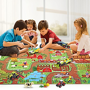 Oriate Farm Tractor Toys Vehicle with Farm Animals & Activity Play Mat, 38Pcs Educational Realistic Kid's DIY Farm Diecast Set, Kids Tractors Trailer Sprayer Cow Animal Toy Birthday Gift