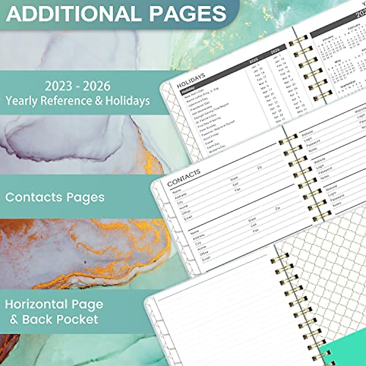 Monthly Planner 2023-2026 - 3 Year Monthly Planner 2023-2026 with Monthly Tabs, Jul. 2023 - Jun. 2026, 6.3" x 8.4", 2023-2026 Monthly Calendar with Flexible Cover, 27 Note Pages & Tabs, Inner Pocket - Green