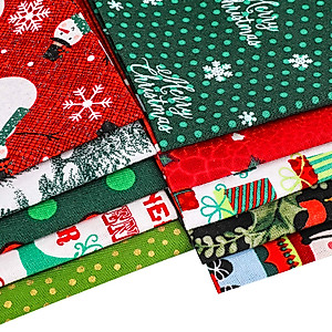 Konsait 10 Pieces 8x10'' Random Christmas Fabric Multi-Color Fabric Patchwork Cotton Mixed Squares Bundle Sewing Quilting Craft, Craft Fabric Bundle Squares Patchwork DIY Sewing Scrapbooking Quilting