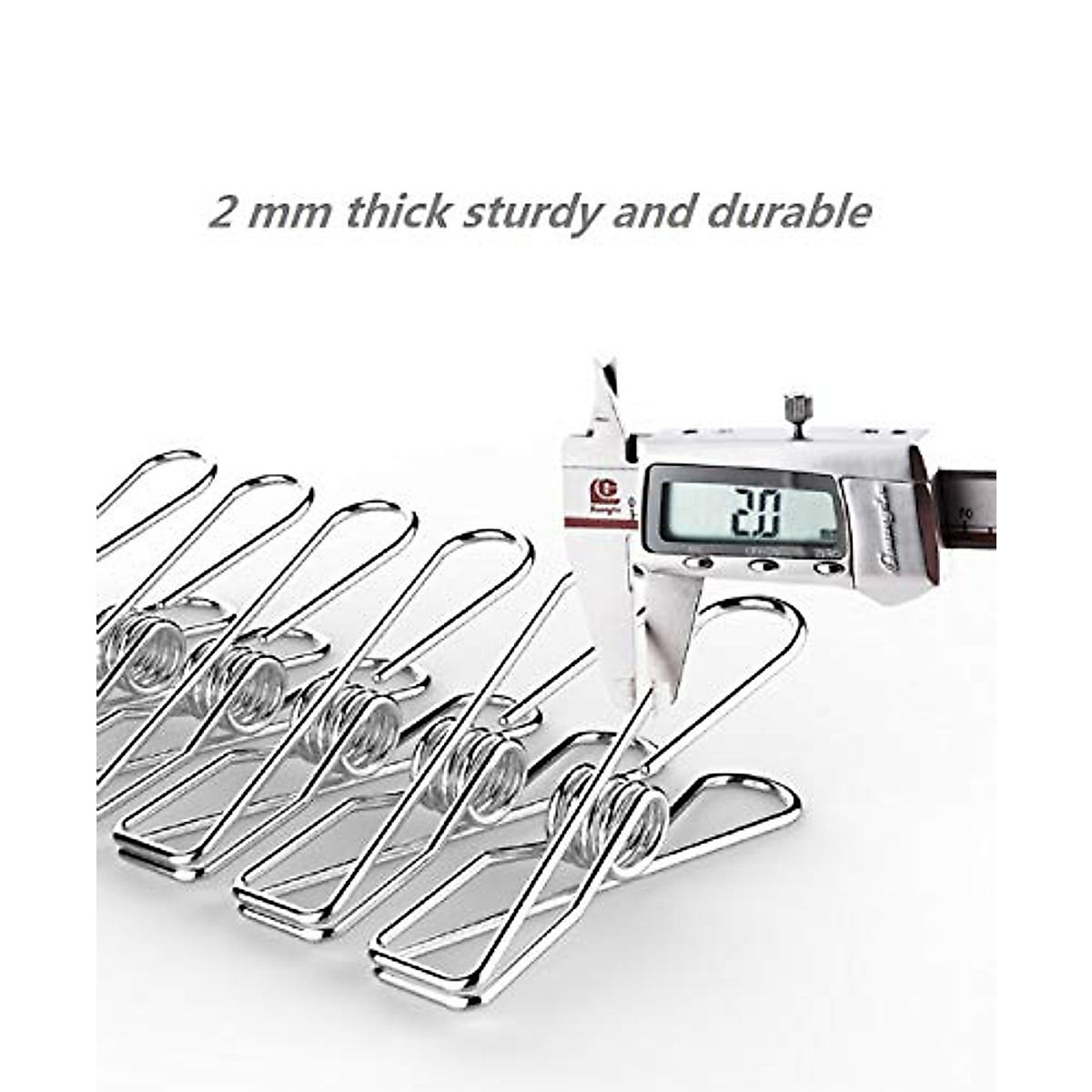 Clothes Pins 40 Pack Stainless Steel Clothesline Clips 2.2" ClothesPins Outdoor Indoor Laundry Drying Piece Clothesline Pins for Home and Office Fastener