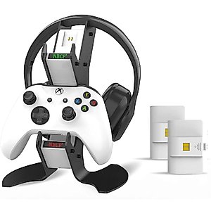 Controller Charger Dock Station for Xbox One, Fast-Speed Dual Charging Dock/Headset Controller Stand- Included 2x850 mAh Rechargeable Battery Packs (White)