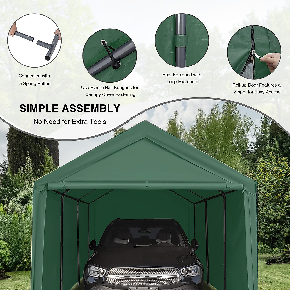 Outdoor Carport 10x20ft Heavy Duty Car Tent, Portable Garage Canopy Storage Shed, Car Shelter with Detachable Side Walls&Doors, All-Season Tarp for Car and Boat D Green