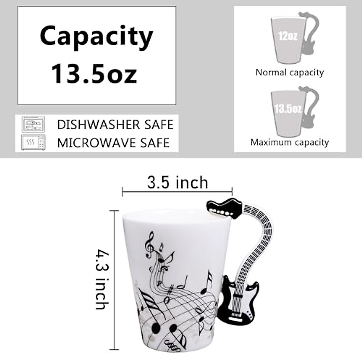 LanHong Guitar Mug Music Coffee Mug Guitar Coffee Mug Gifts for Musician Guitar Players Music Lovers - 13.5 oz Guitar Coffee Cup Music Teacher Guitar Gifts for Men Women Friend