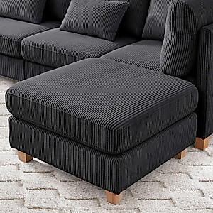 MYINDA U Shaped Sectional Couches for Living Room, 110 Inch Modular Sectional Sofa with Movable Ottoman, Corduroy Oversized Living Room Furniture Sets (Dark Gray)