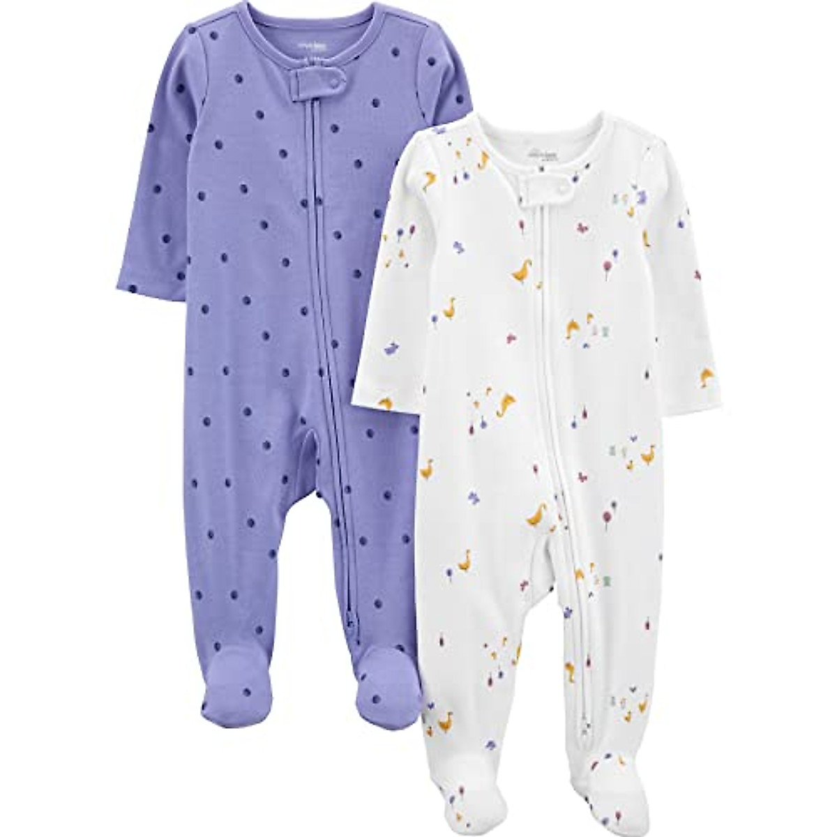 Simple Joys by Carter's Baby Girls' Cotton Footed Sleep and Play, Pack of 2, Ivory/Violet/Duck, 3-6 Months