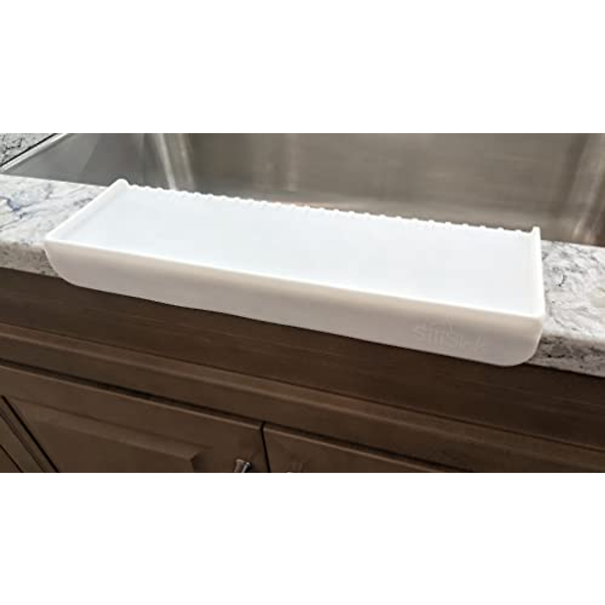 SiliSink Silicone Sink Edge Guard - Kitchen Sink Guard and Edge Protector - ONLY FITS 3.75”-4” Wide Stone Lip - Protects Stone Counters from Chipping and Damage - 14” Length - White