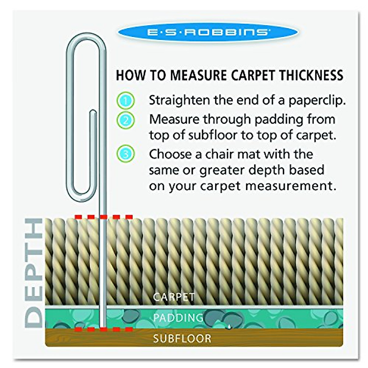 ES Robbins EverLife AnchorBar 45-Inch by 53-Inch Vinyl Chair Mat with Lip for Medium Pile Carpet, Clear