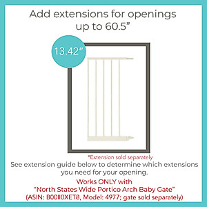 Toddleroo by North States 5 Bar Extension for Wide Portico Arch Baby Gate: Adjust your gate to fit your space - up to 60.5” wide with extension. No tools required. (Adds 13.42" width, Warm White)