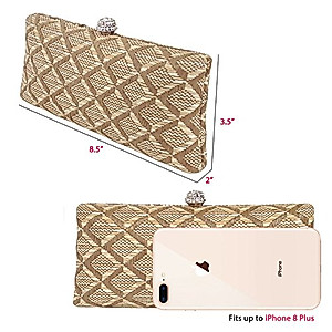 Geometric Patterned Raffia Straw Box Clutch, Natural